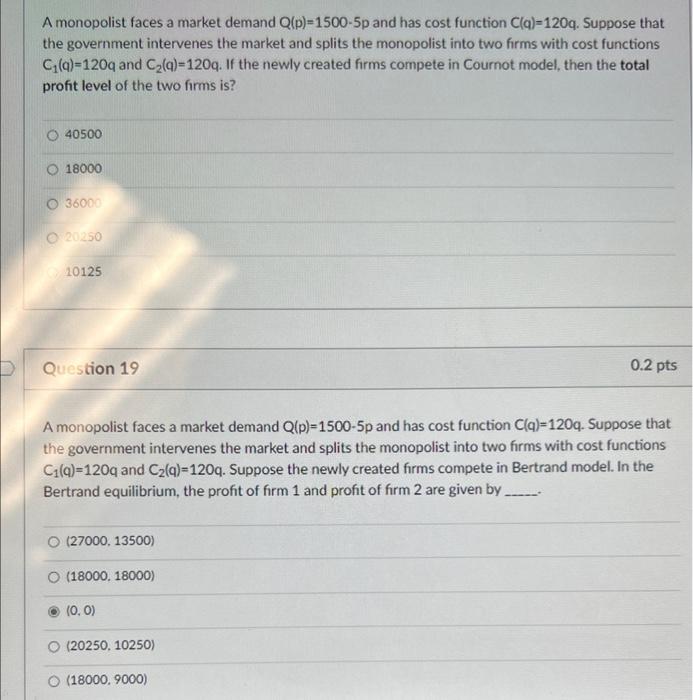 Solved A monopolist faces a market demand Q(p)=1500−5p and | Chegg.com