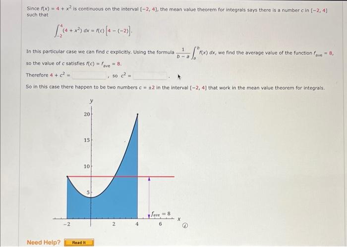 Solved Since f(x)=4+x2 is continuous on the interval [−2,4], | Chegg.com