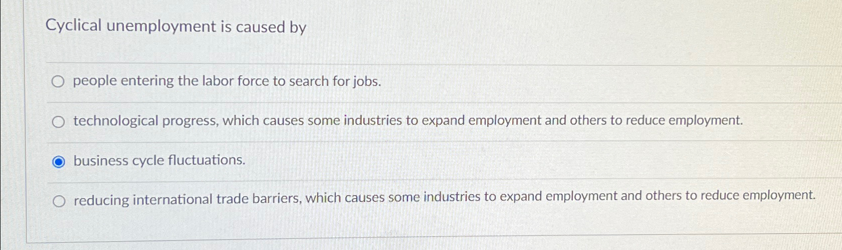 Solved Cyclical unemployment is caused bypeople entering the | Chegg.com