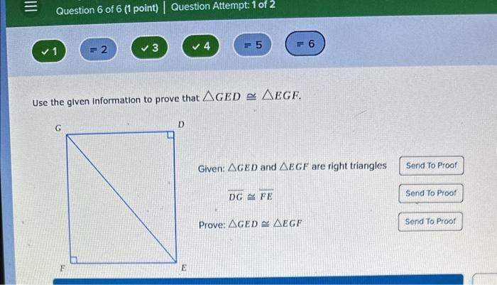Solved Use the given information to prove that GED≅ EGF. | Chegg.com