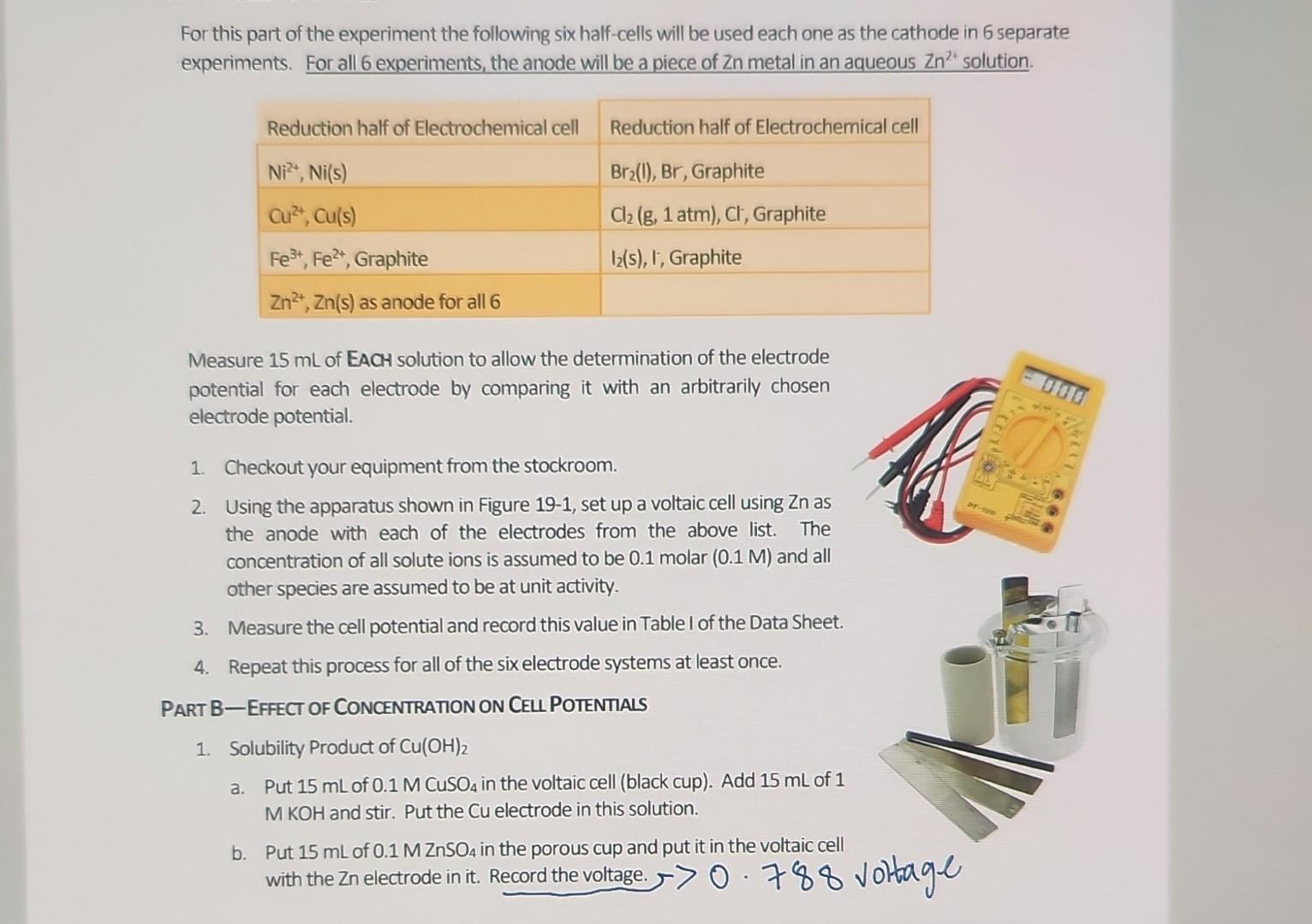 Solved For this part of the experiment the following six | Chegg.com