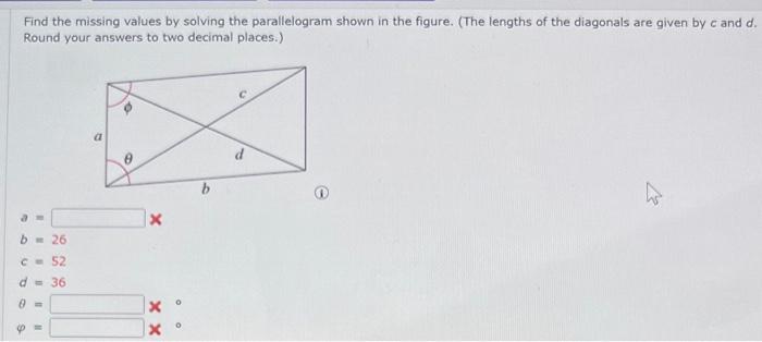Solved Find the missing values by solving the parallelogram | Chegg.com