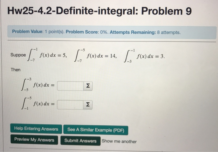 Solved Hw25-4.2-Definite-integral: Problem 9 Problem Value: | Chegg.com
