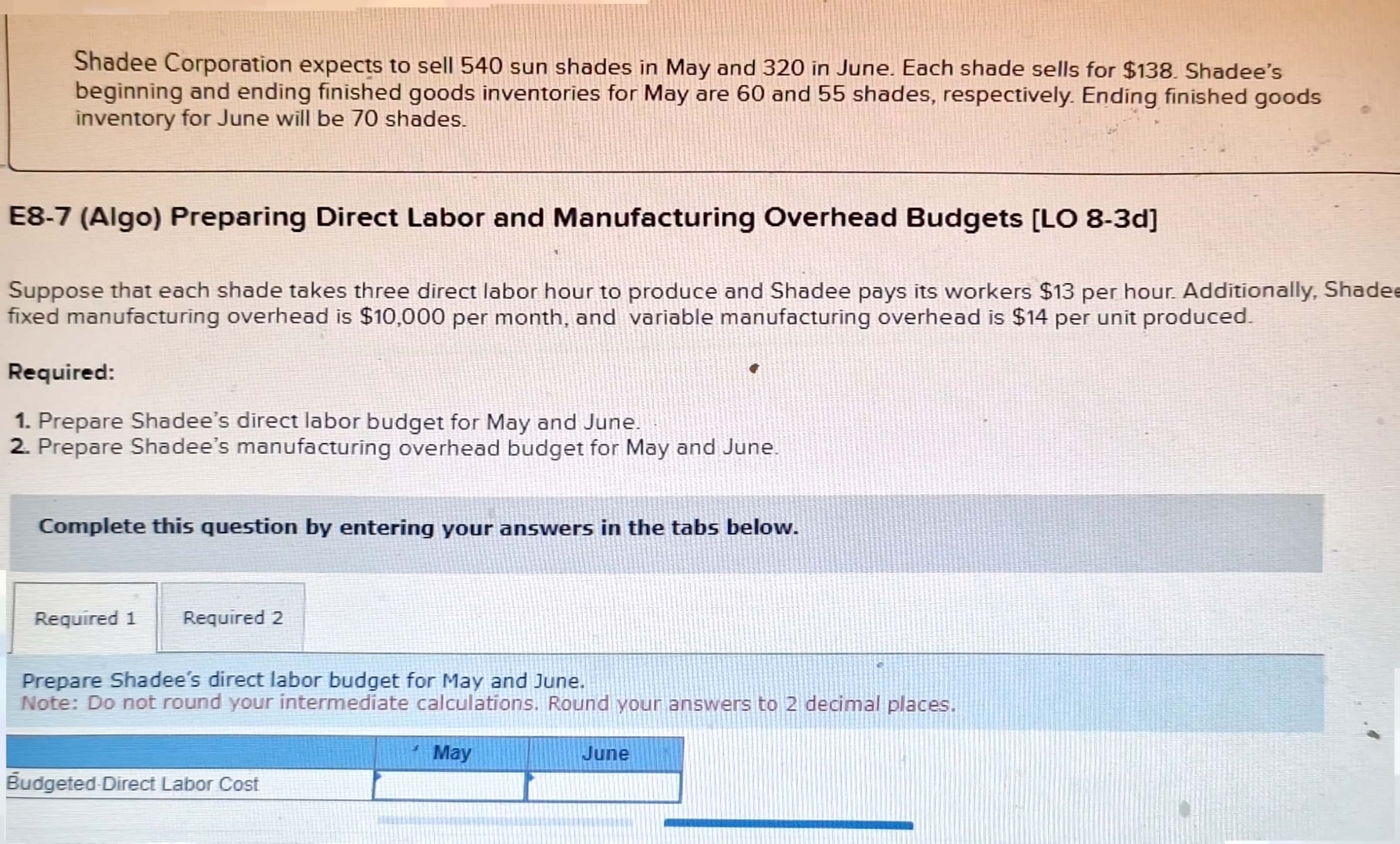 Solved Shadee Corporation expects to sell 540 ﻿sun shades in | Chegg.com