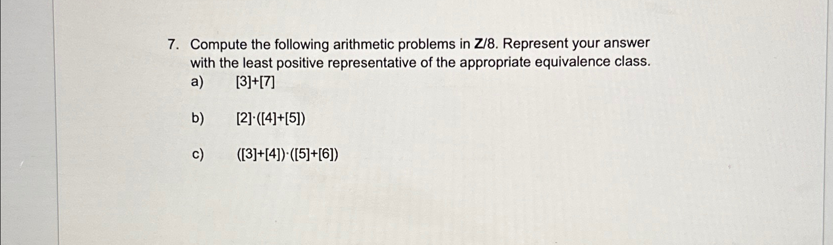 Solved Compute the following arithmetic problems in Z/8. | Chegg.com