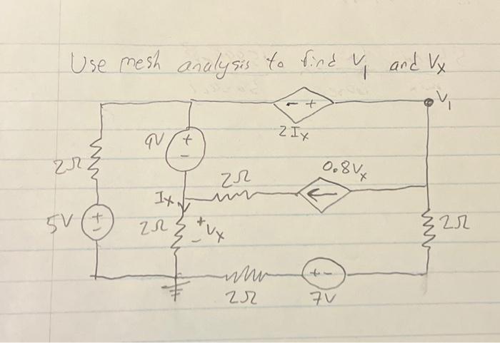 Solved Use mesh analysis to find V. and Vx V₁ zr 5V (+ qV/+ | Chegg.com