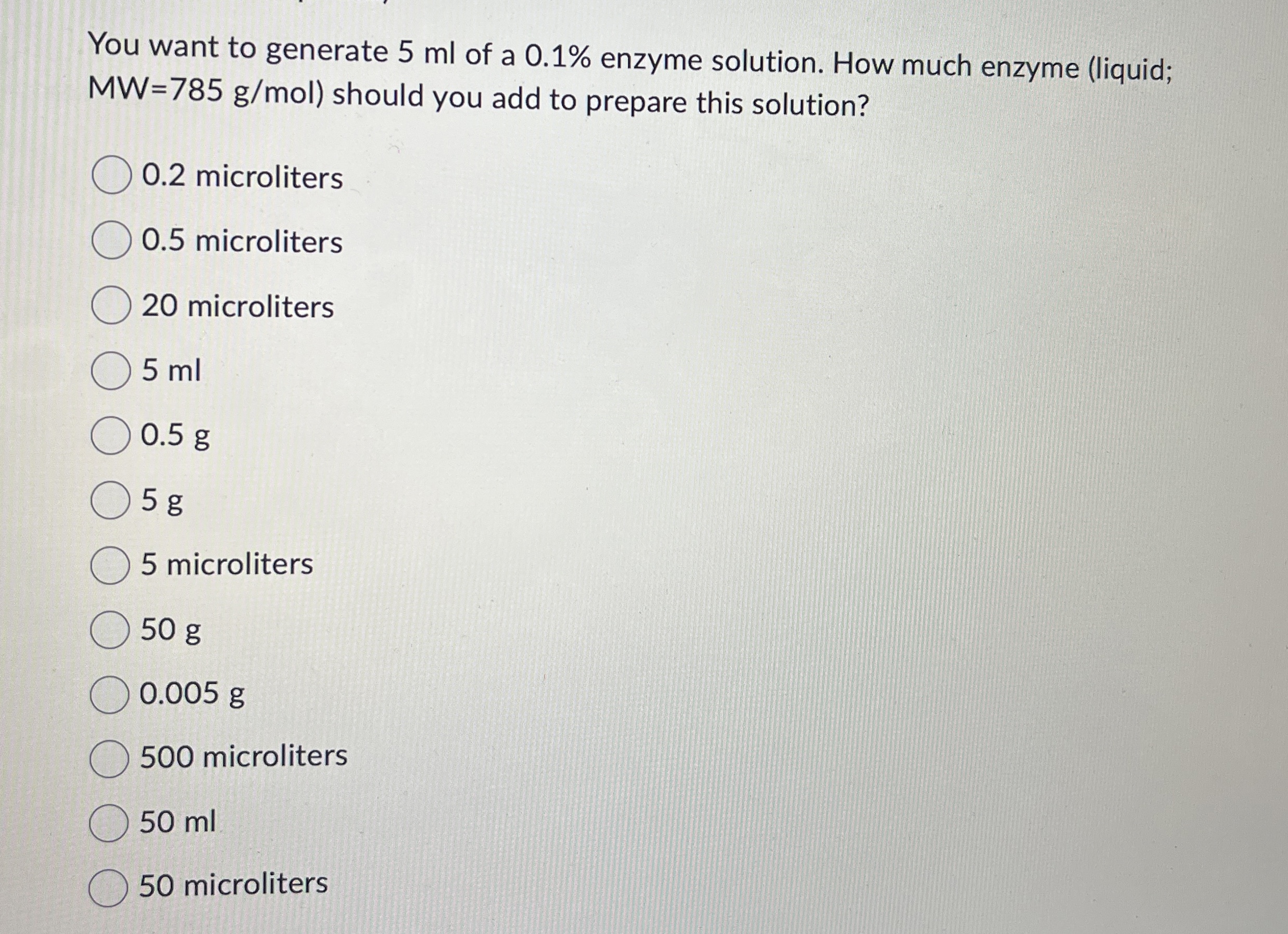 Solved You want to generate 5 ﻿ml of a 0.1% ﻿enzyme | Chegg.com