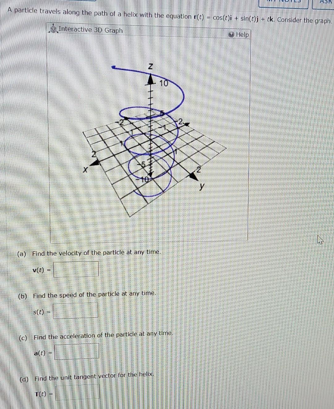 Solved A particle travels along the path of a helix with the | Chegg.com