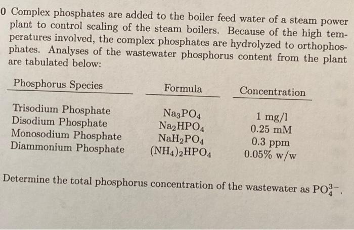 Solved 0 Complex phosphates are added to the boiler feed | Chegg.com