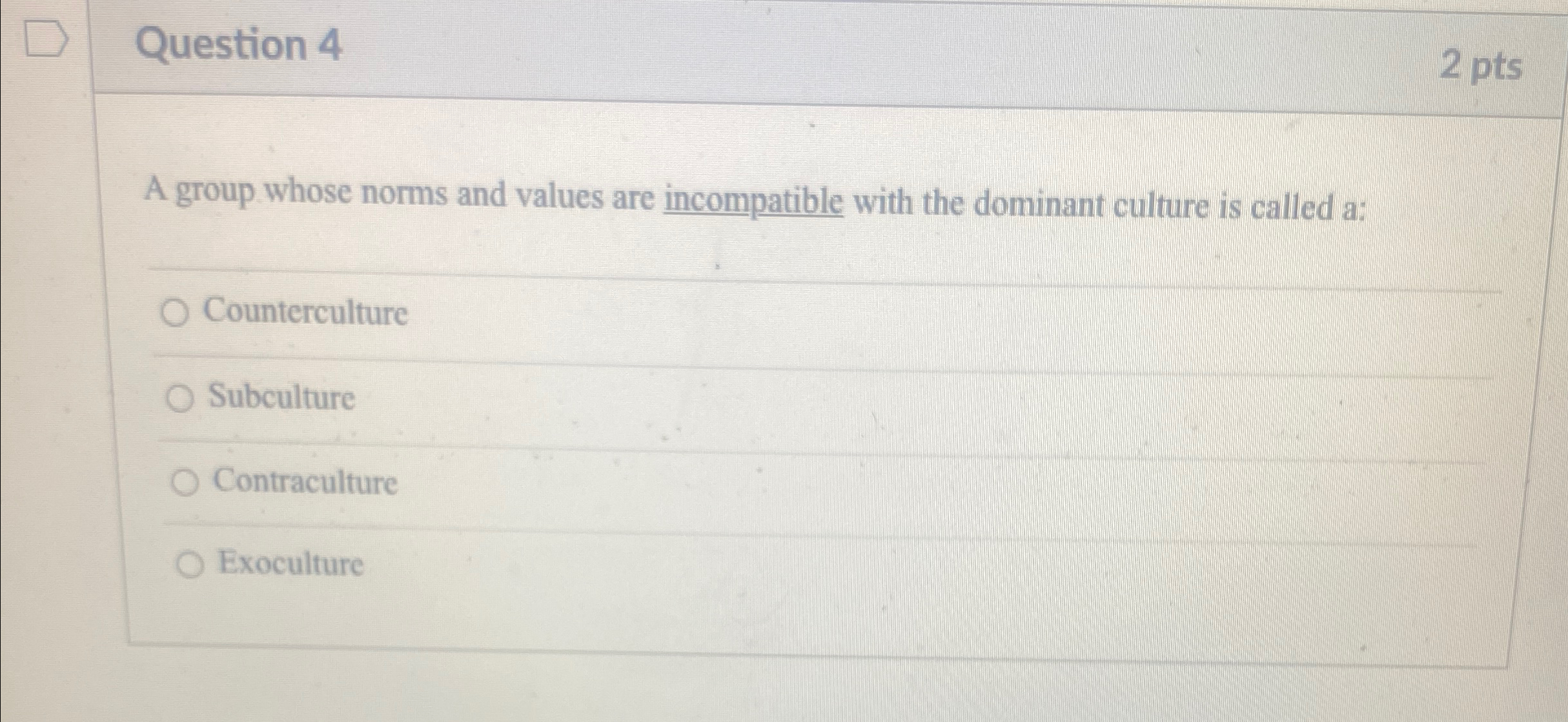 Solved Question 42 ﻿ptsA group whose norms and values are | Chegg.com