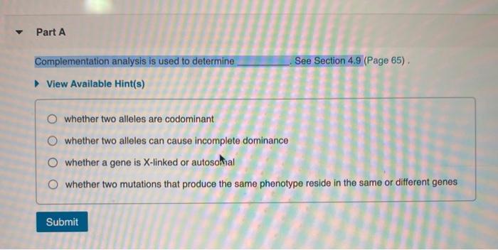 Solved Part A Complementation analysis is used to determine | Chegg.com
