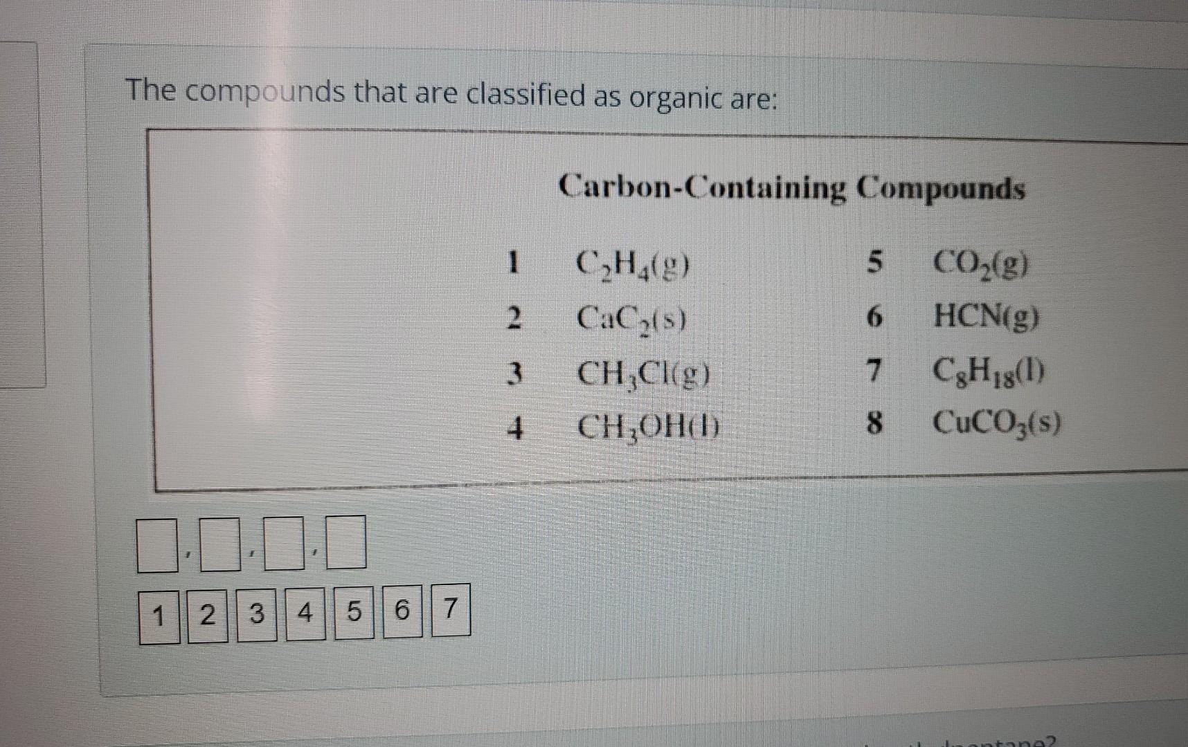 Solved The compounds that are classified as organic are: | Chegg.com