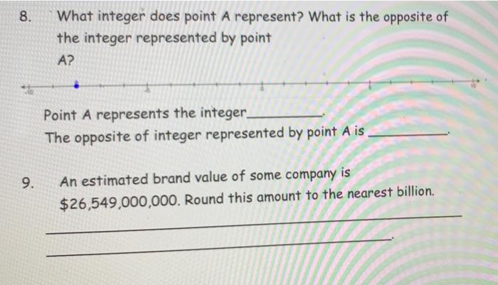 Solved 8. What integer does point A represent? What is the | Chegg.com