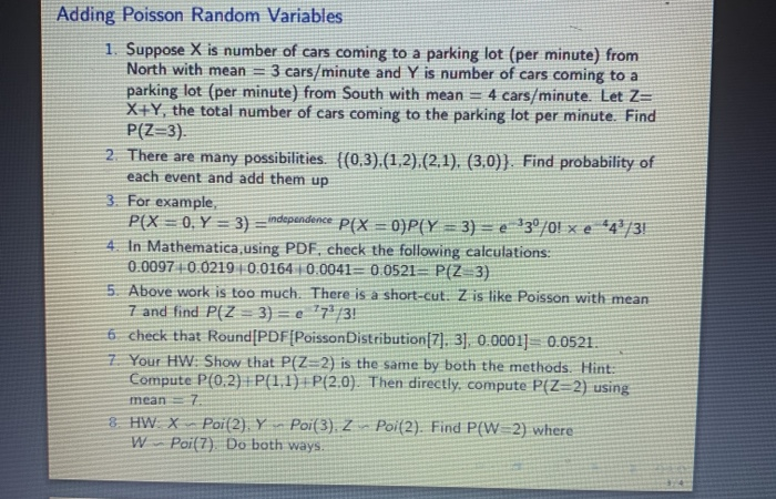 Solved Adding Poisson Random Variables 1. Suppose X is | Chegg.com