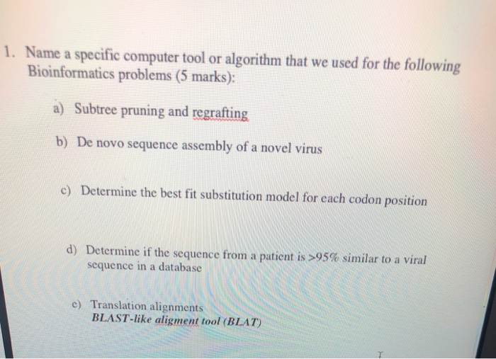 Solved 1. Name a specific computer tool or algorithm that we | Chegg.com