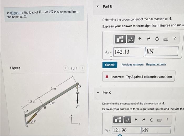 Solved In (Figure 1), the load of F=20kN is suspended from | Chegg.com
