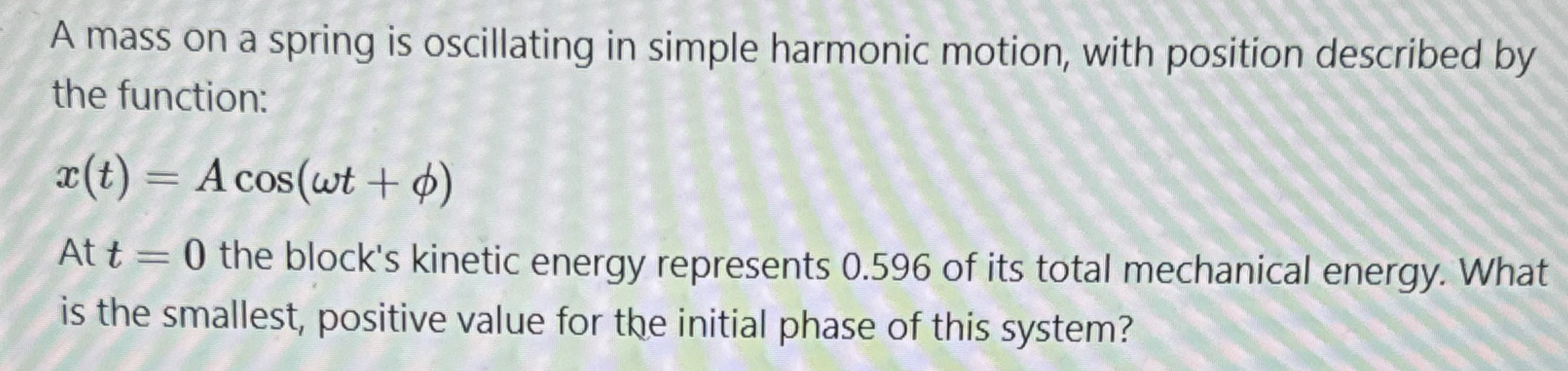 Solved A mass on a spring is oscillating in simple harmonic | Chegg.com