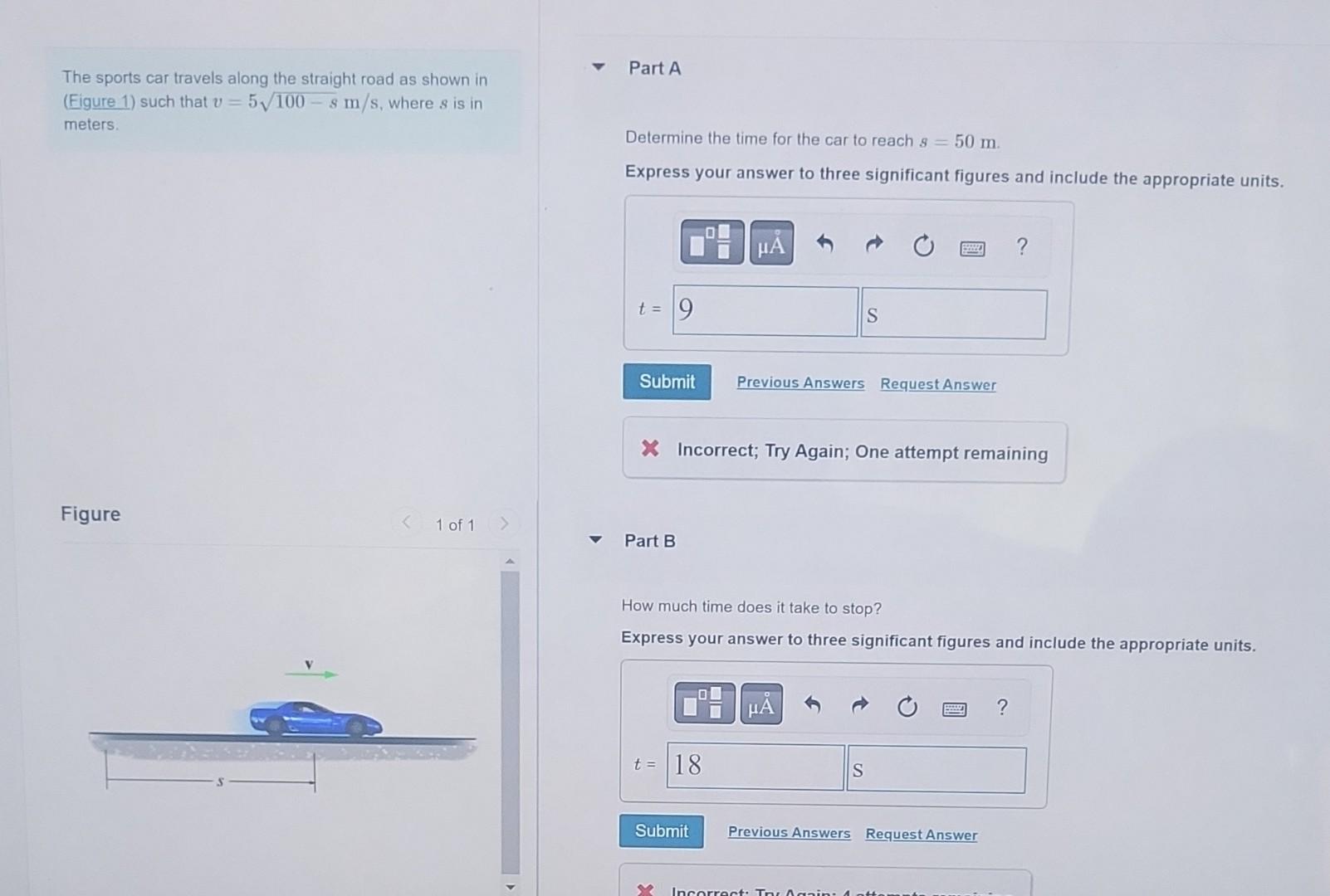Solved The sports car travels along the straight road as | Chegg.com