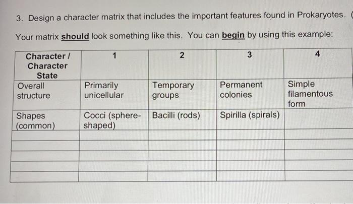 Solved 3. Design a character matrix that includes the | Chegg.com
