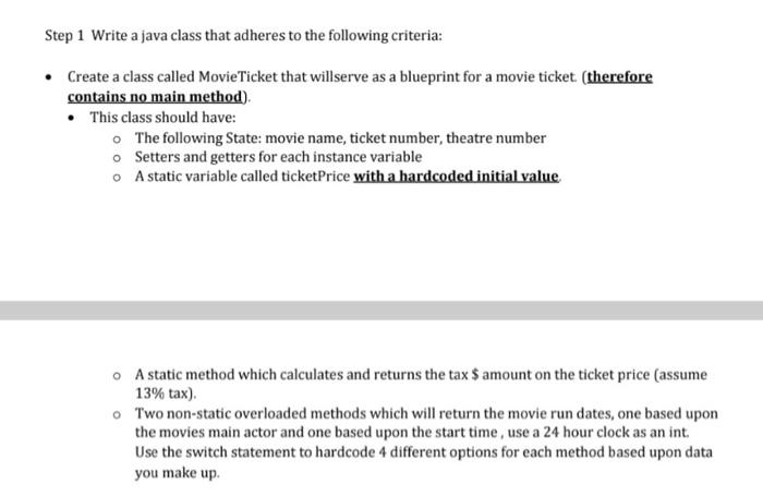 Solved Step 1 Write a java class that adheres to the | Chegg.com
