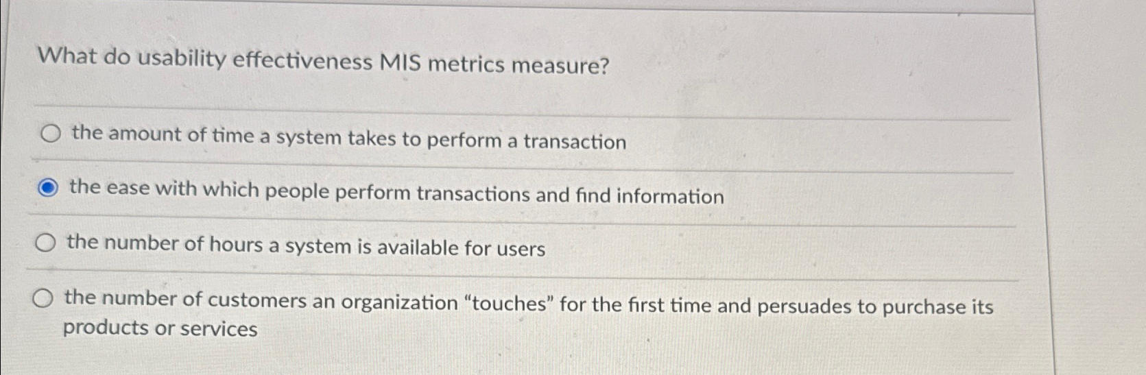 Solved What do usability effectiveness MIS metrics | Chegg.com