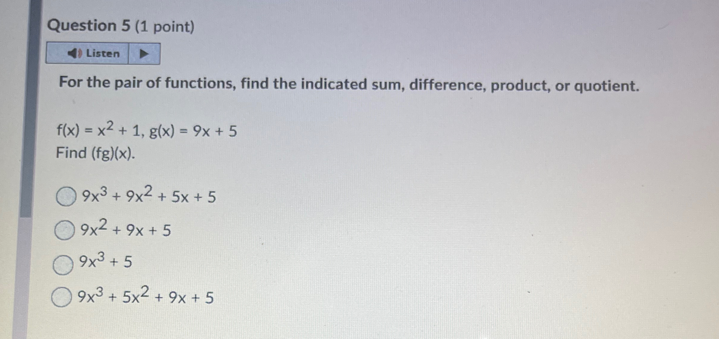 Solved Question 5 (1 ﻿point)For the pair of functions, find | Chegg.com