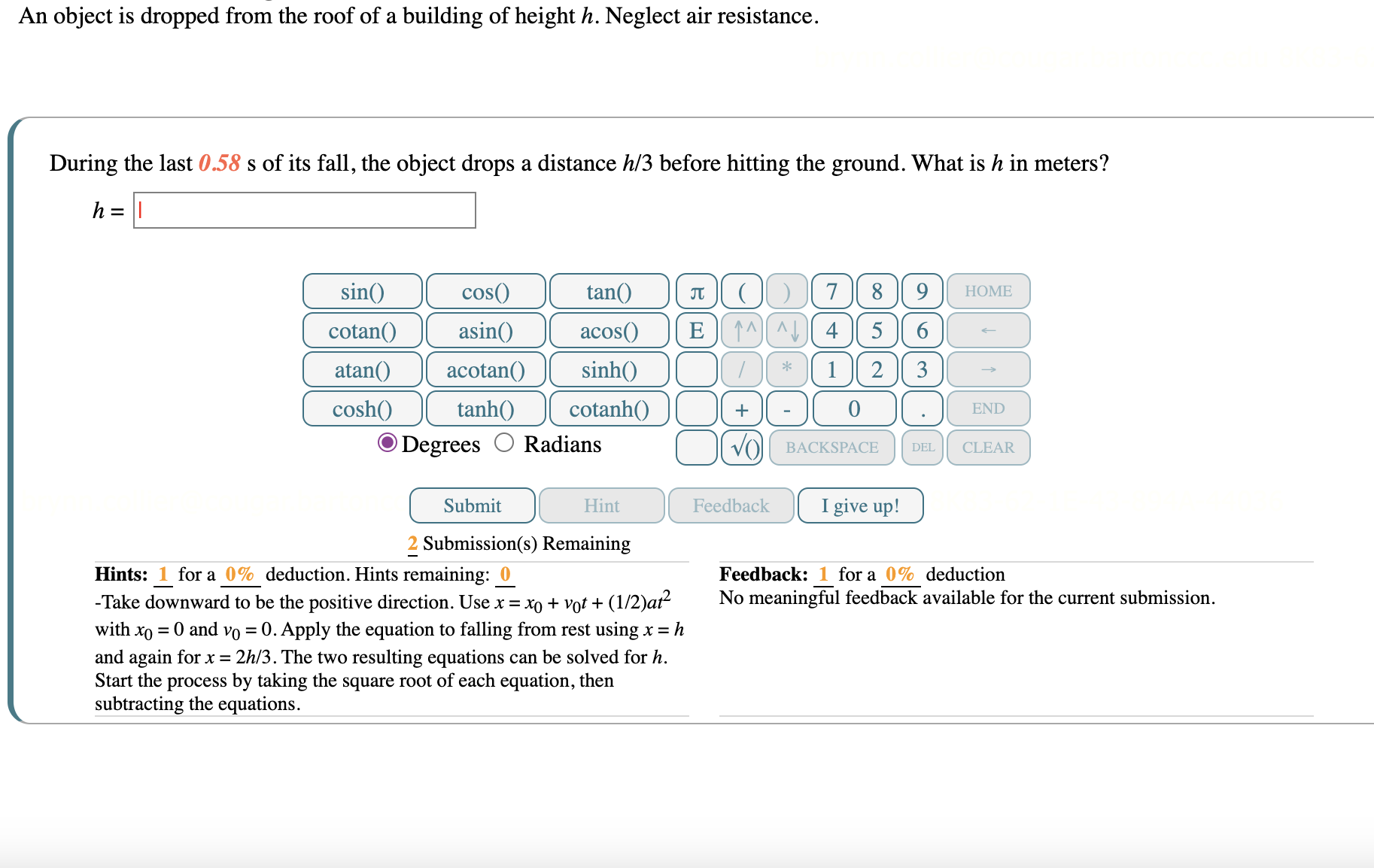Solved An object is dropped from the roof of a building of | Chegg.com