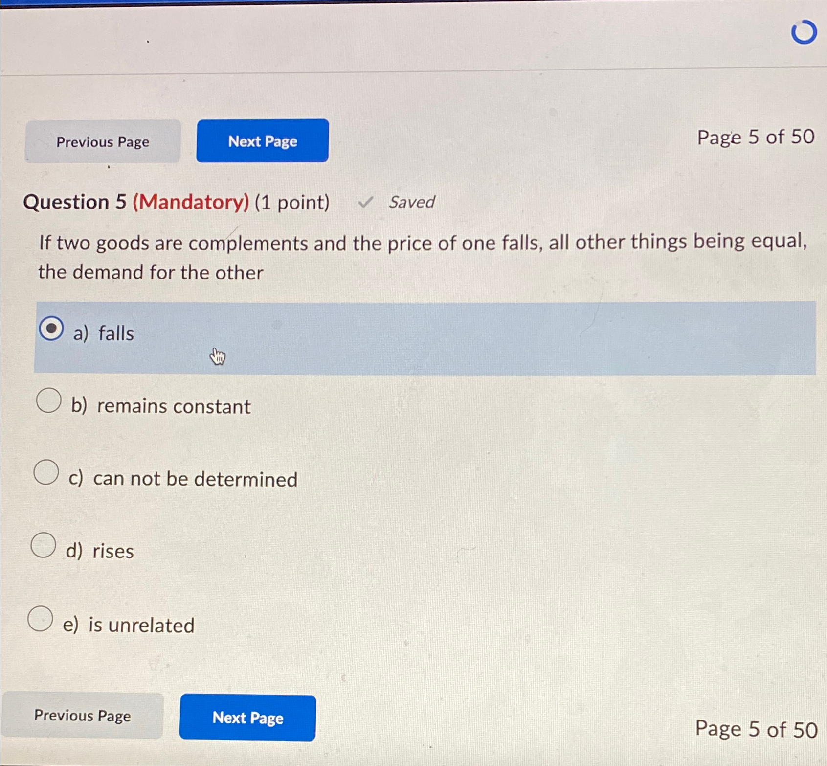 Solved Page 5 ﻿of 50Question 5 (Mandatory) (1 ﻿point) | Chegg.com