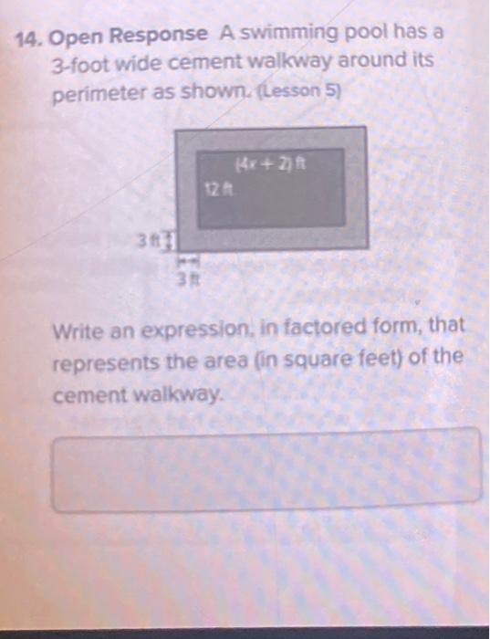 Solved 14. Open Response A swimming pool has a 3-foot wide | Chegg.com