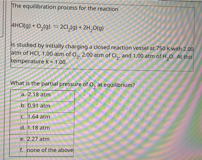 Solved The equilibration process for the reaction | Chegg.com