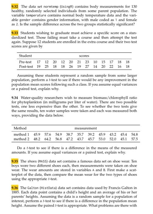 Solved 9.32 The data set normtemp (UsingR) contains body | Chegg.com
