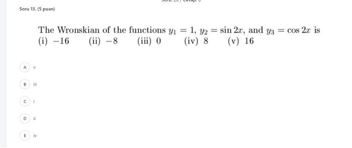 Solved The Wronskian of the functions y1=1,y2=sin2x, and | Chegg.com
