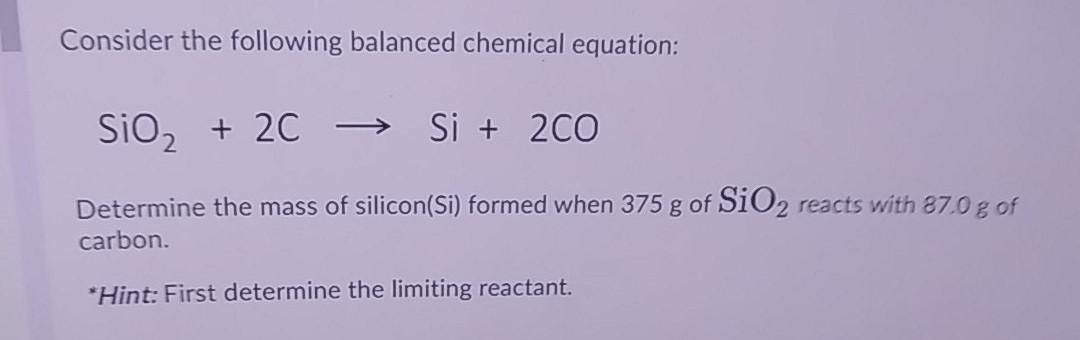 Solved Consider the following balanced chemical equation: | Chegg.com
