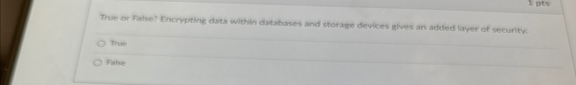 Solved 1 ﻿ptsTrue of False? Encrypting data within | Chegg.com