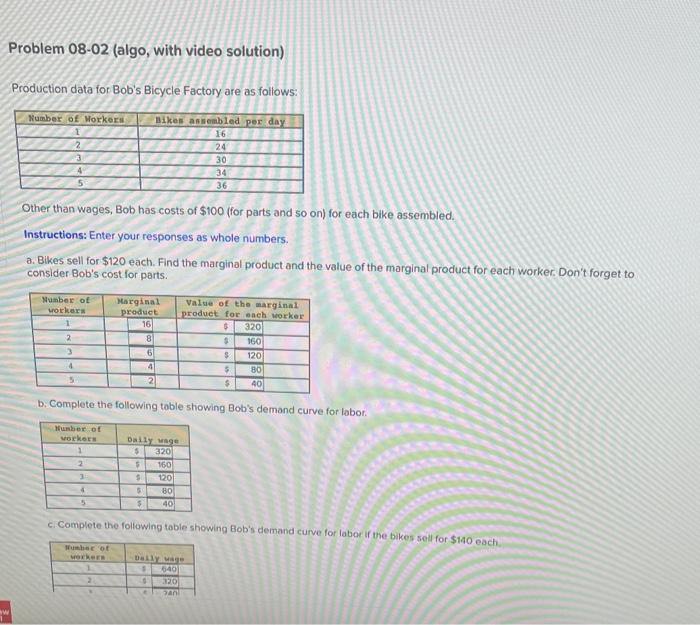 Solved Problem 08-02 (algo, with video solution) Production | Chegg.com