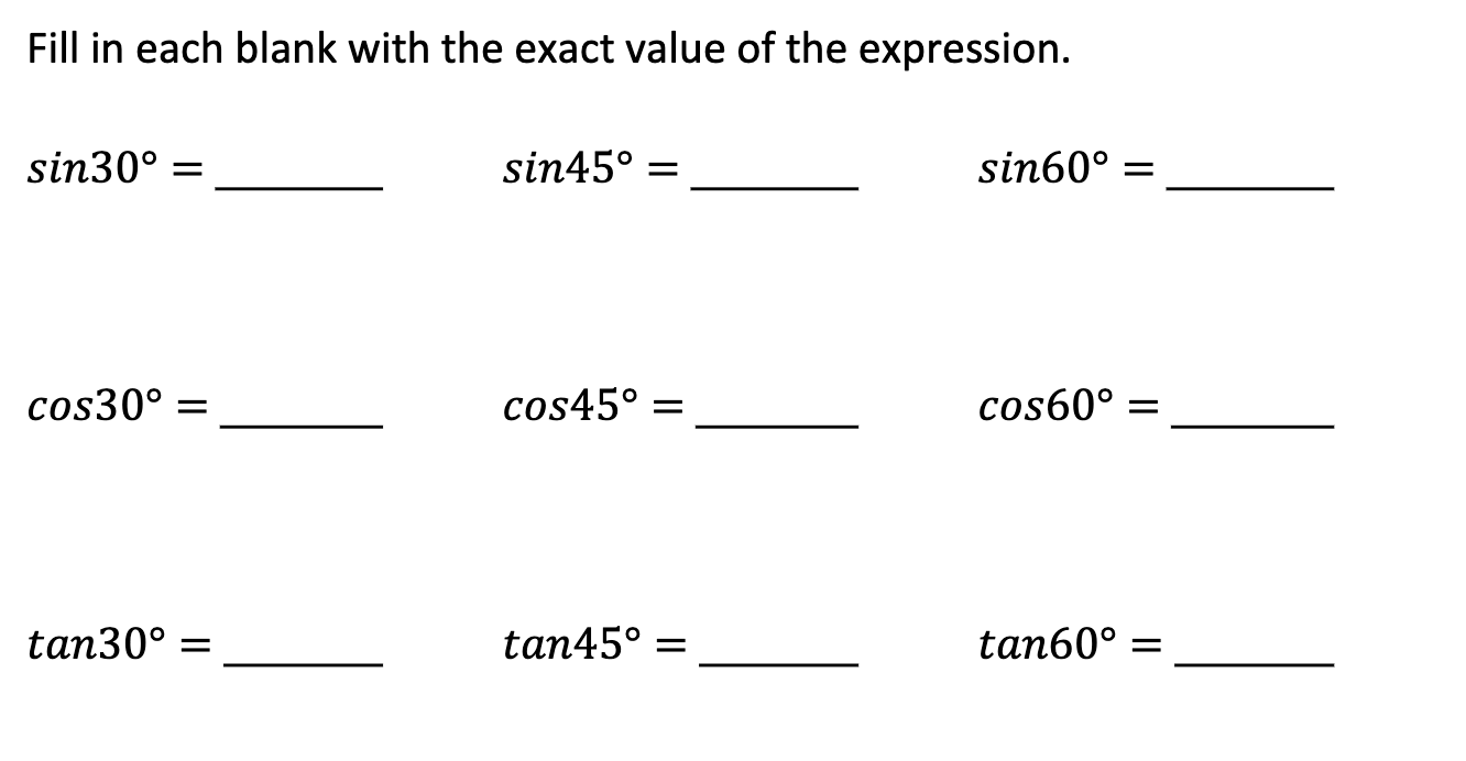 Solved Fill in each blank with the exact value of the | Chegg.com