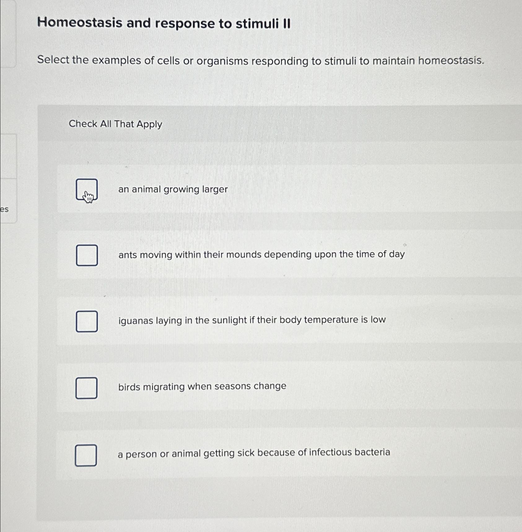 Solved Homeostasis and response to stimuli IISelect the | Chegg.com