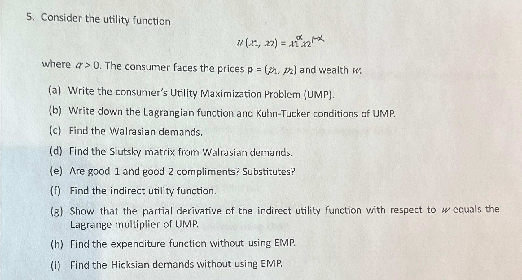 Consider the utility functionu(x1,x2)=x1αx1-αwhere | Chegg.com