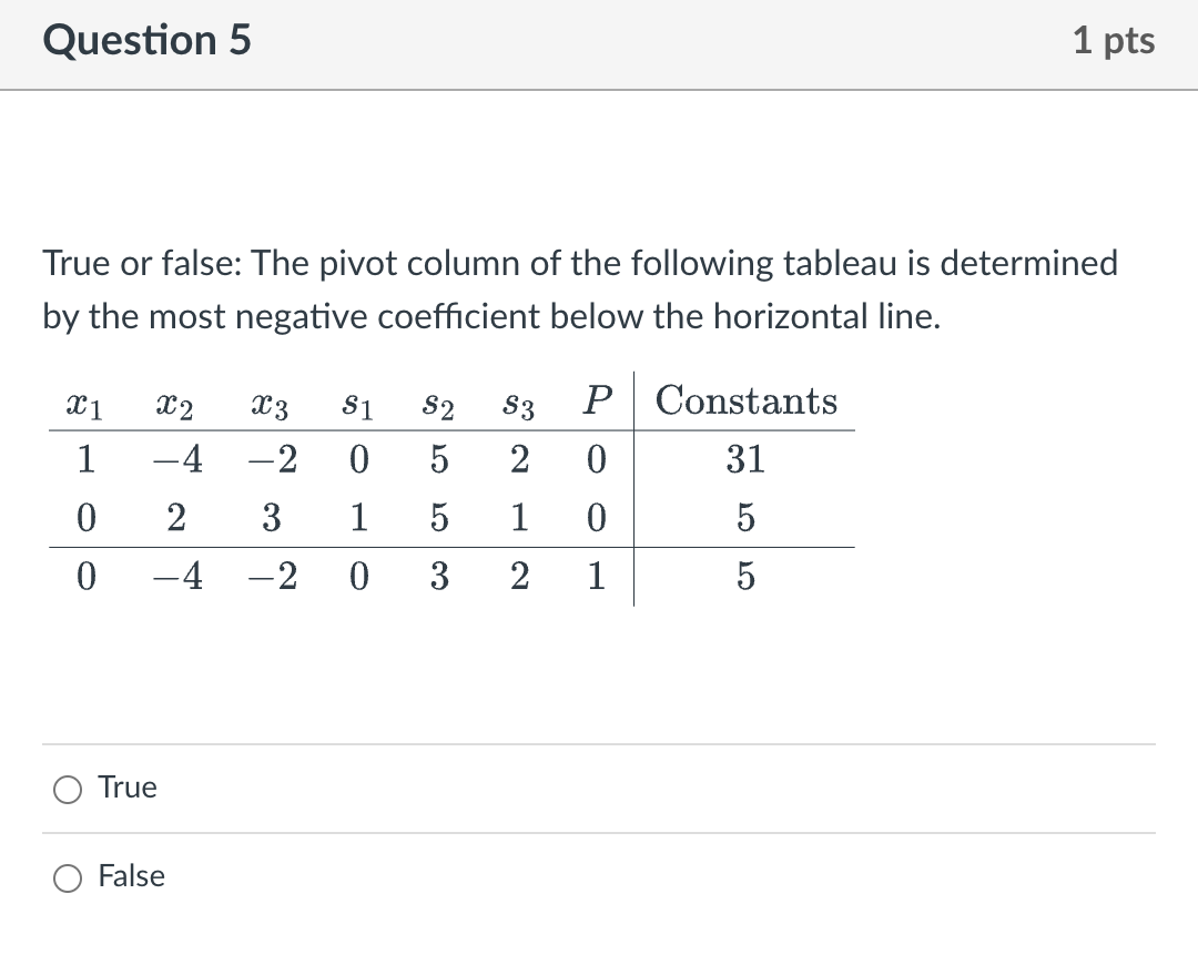 Solved Question 5True or false: The pivot column of the | Chegg.com