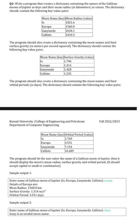 Solved Q1: Write a program that creates a dictionary | Chegg.com