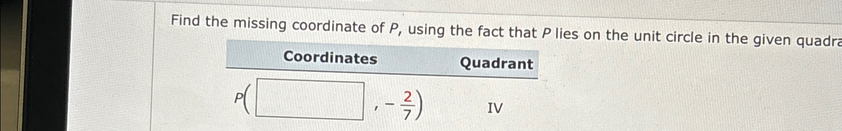 Solved Find the missing coordinate of P, ﻿using the fact | Chegg.com
