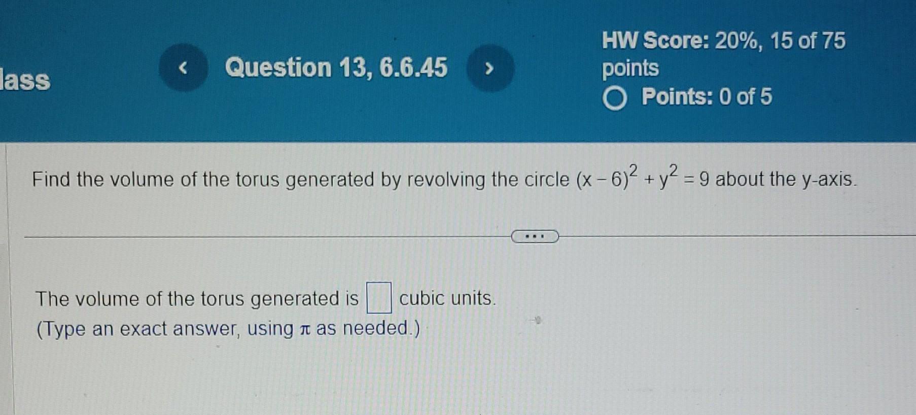 Solved Find the volume of the torus generated by revolving | Chegg.com