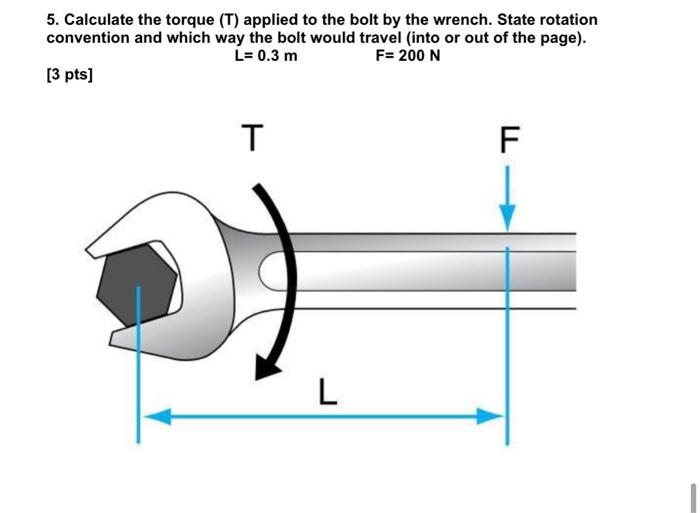Solved 5. Calculate the torque (T) applied to the bolt by | Chegg.com