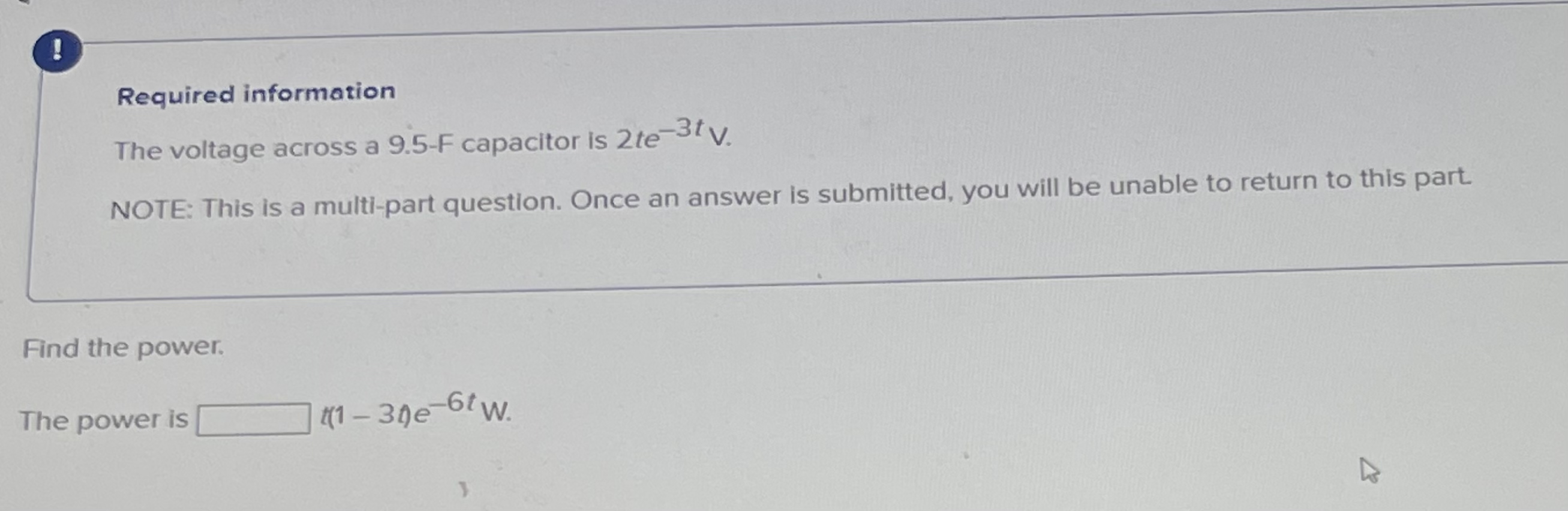 Solved !Required informationThe voltage across a 9.5-F | Chegg.com