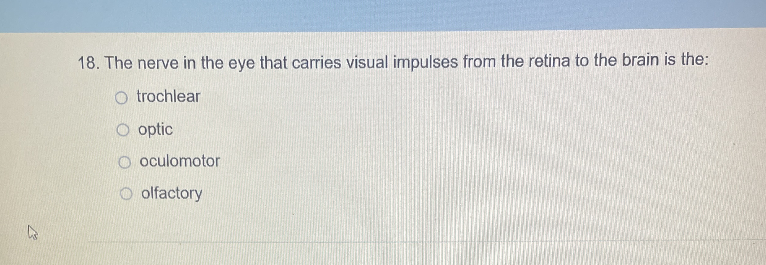 Solved The nerve in the eye that carries visual impulses | Chegg.com