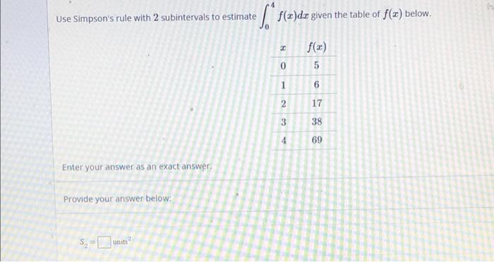 Solved Use Simpson's rule with 2 subintervals to estimate to | Chegg.com
