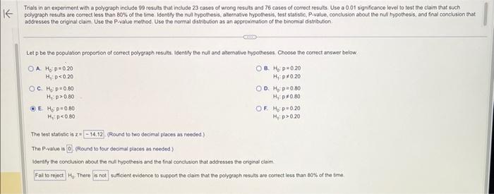 Solved Trials in an experiment with a polygraph include 99 | Chegg.com