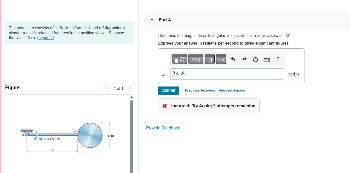 Solved Part AThe pendulum consists of a 18-kg ﻿uniform disk | Chegg.com