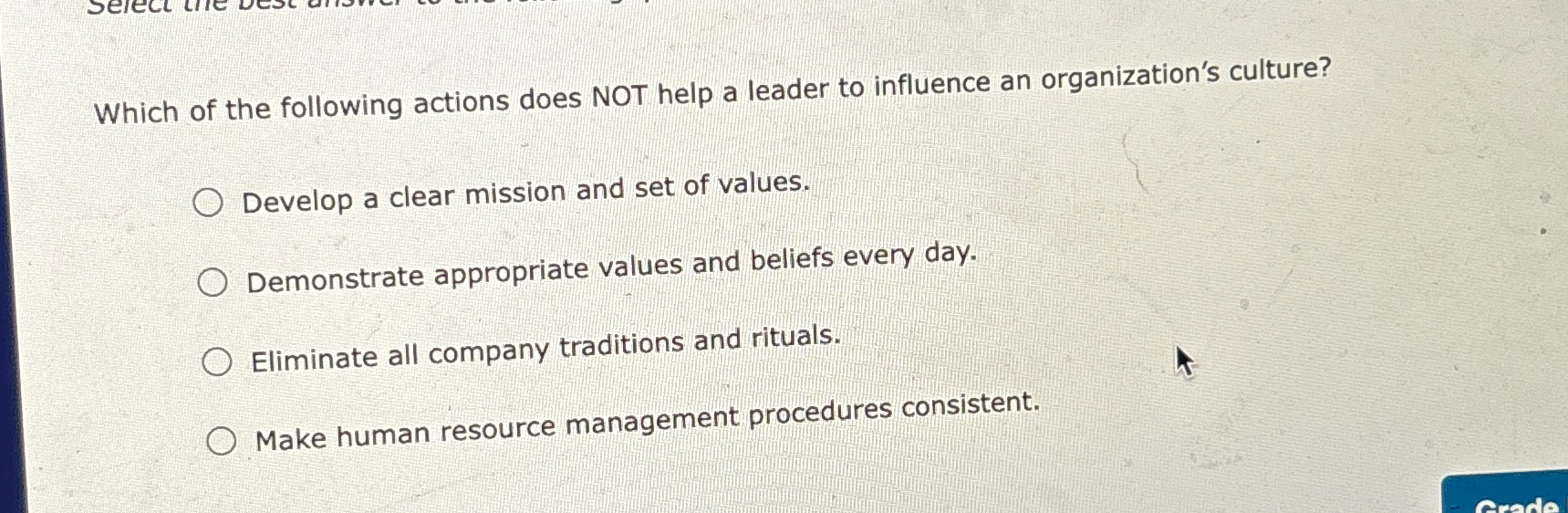 Solved Which of the following actions does NOT help a leader | Chegg.com