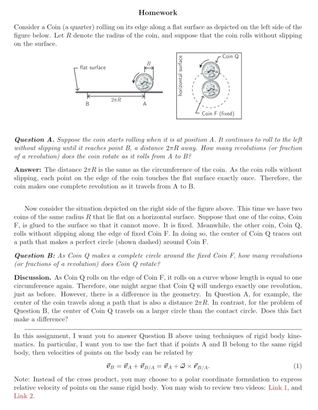 Homework Consider a Coin (a quarter) rolling on its | Chegg.com